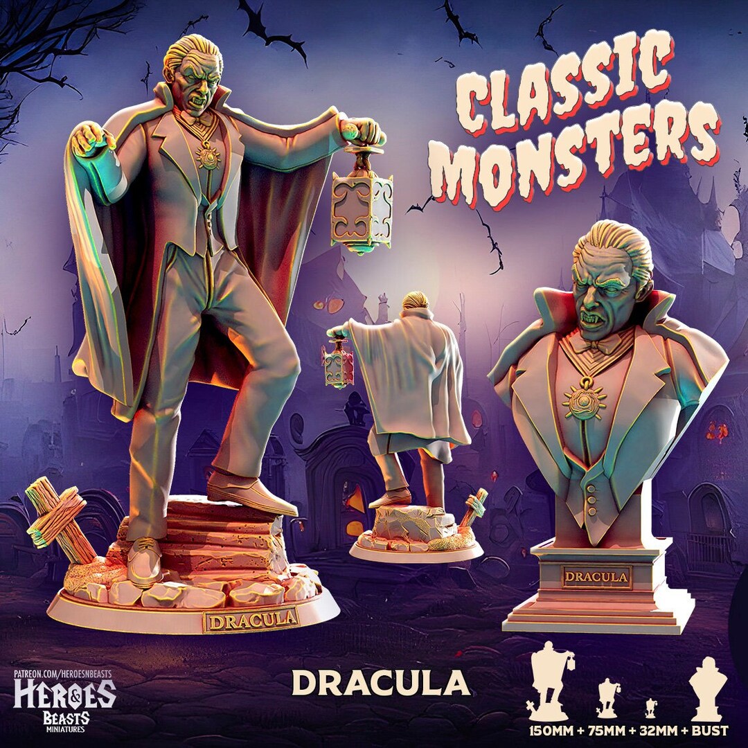 Dracula Bust | 32mm-150mm | Resin 3D Printed Display Bust | D&D ...