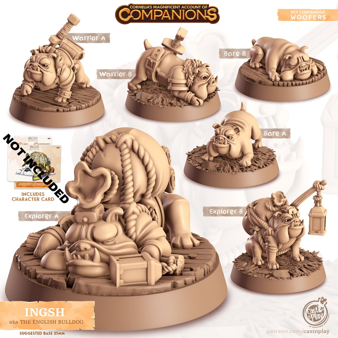 English Bulldog Companion Miniature | 28mm-32mm | 3D Printed Resin Dog ...