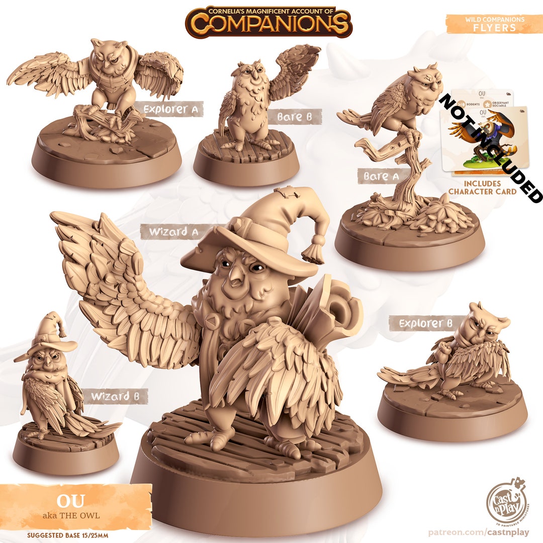 Owl Companion Miniature | 28mm-32mm | 3D Printed Resin Owl Familiar ...