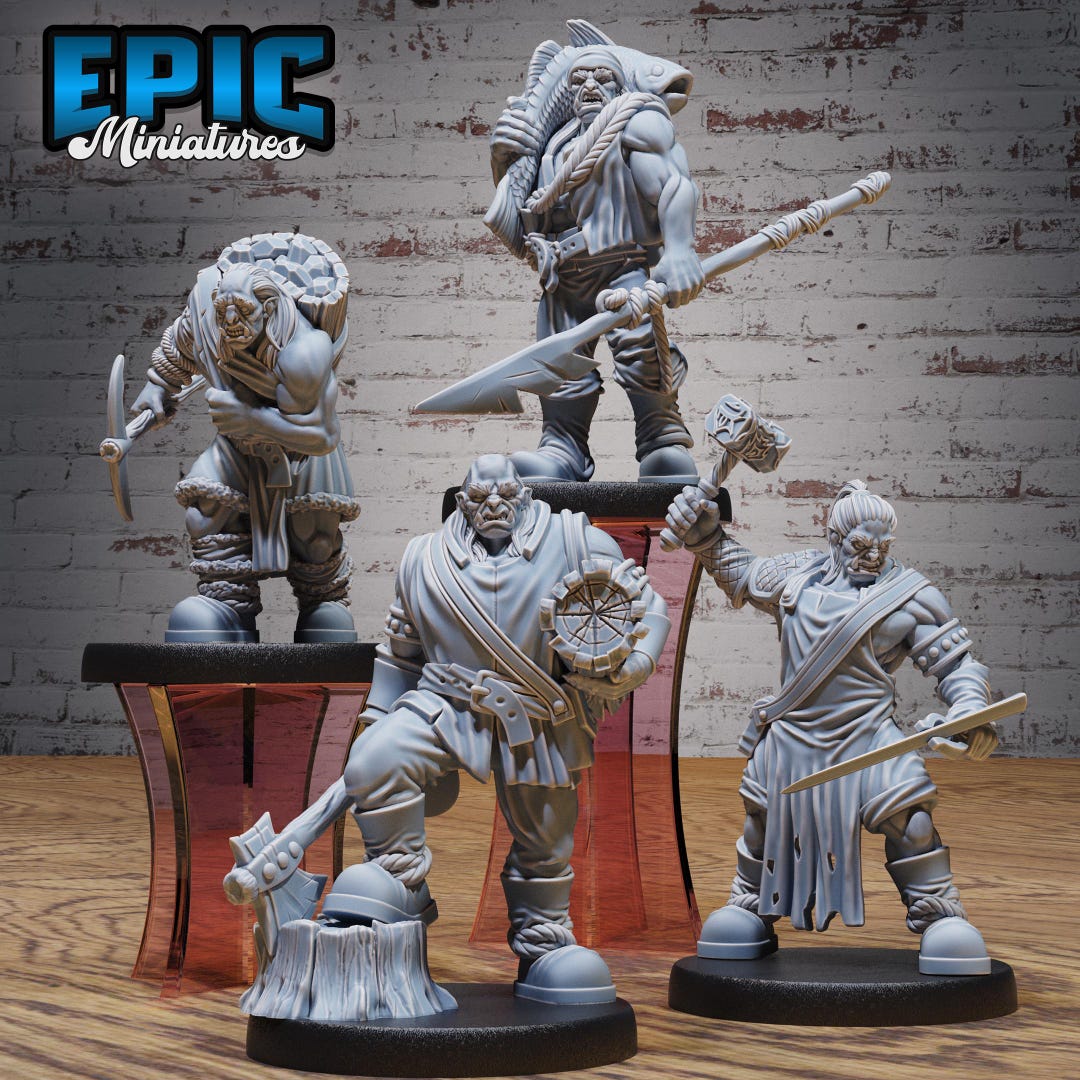 Orc NPC Miniature Set 28mm & 32mm Villager Townsfolk Figures Woodcutter ...