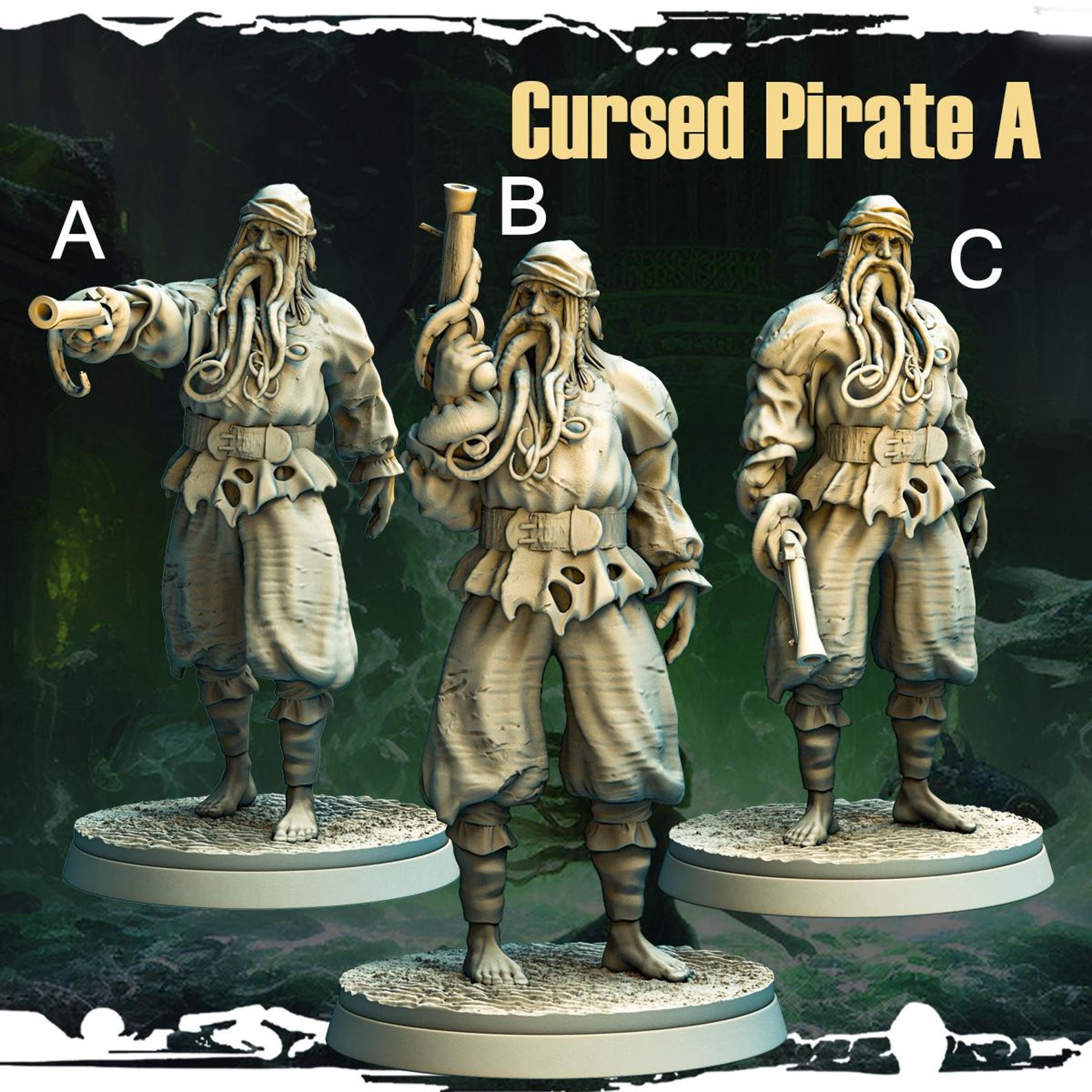 Cursed Pirate Illithid Miniatures | 32mm | Resin 3D Printed Eldritch ...