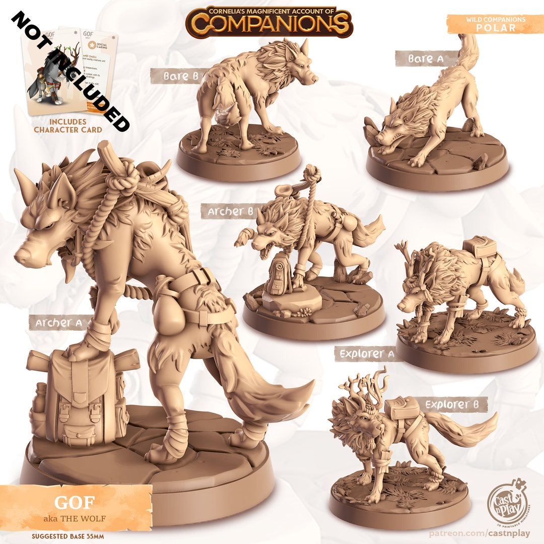 Wolf Companion Miniature | 28mm-32mm | 3D Printed Resin Wolf Familiar ...