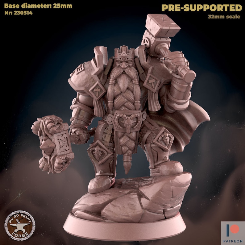 Dwarf Leader Miniature | 28mm-32mm | Resin 3D Printed Dwarf Commander ...