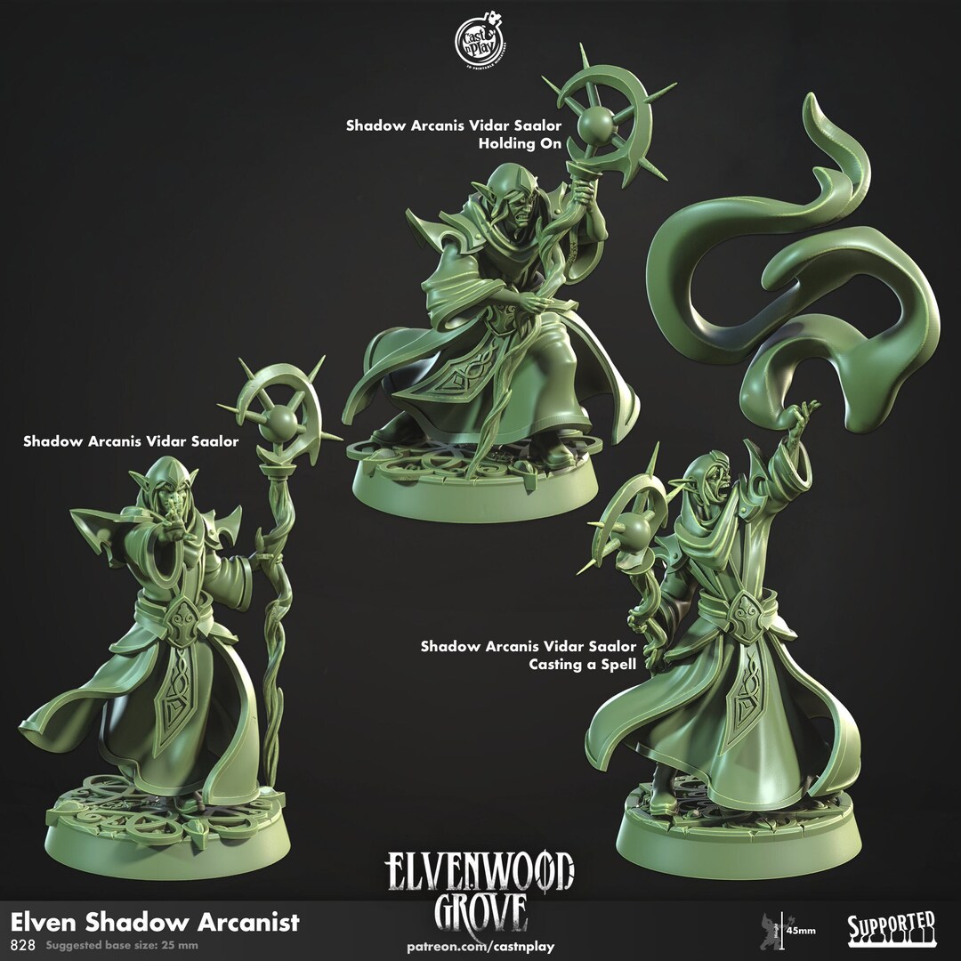 Elven Shadow Arcanist Miniatures | 28mm-32mm | 3D Printed Resin Elf ...