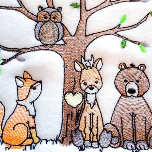 Woodland Animals With Tree Embroidery Design Only Size - Etsy