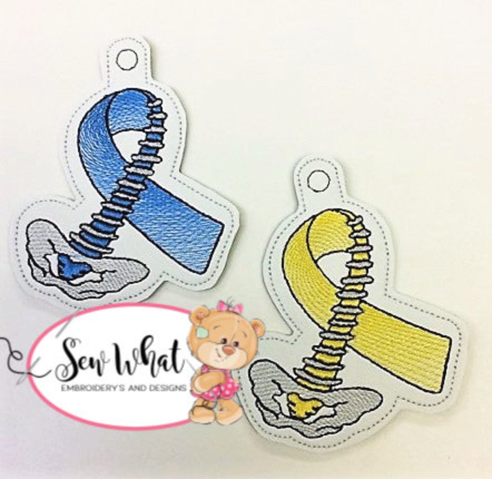 Spinal Support Ribbon Key Fob Embroidery Design- Available Sizes 4x4 ...