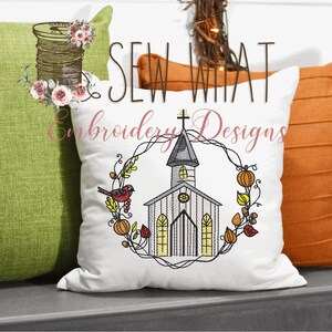 Fall Church Wreath Sketch Filled Embroidery Design- Available Sizes ...