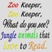 Reading Safari/zoo Animal Set With Zoo Keeper Saying Embroidery Designs ...