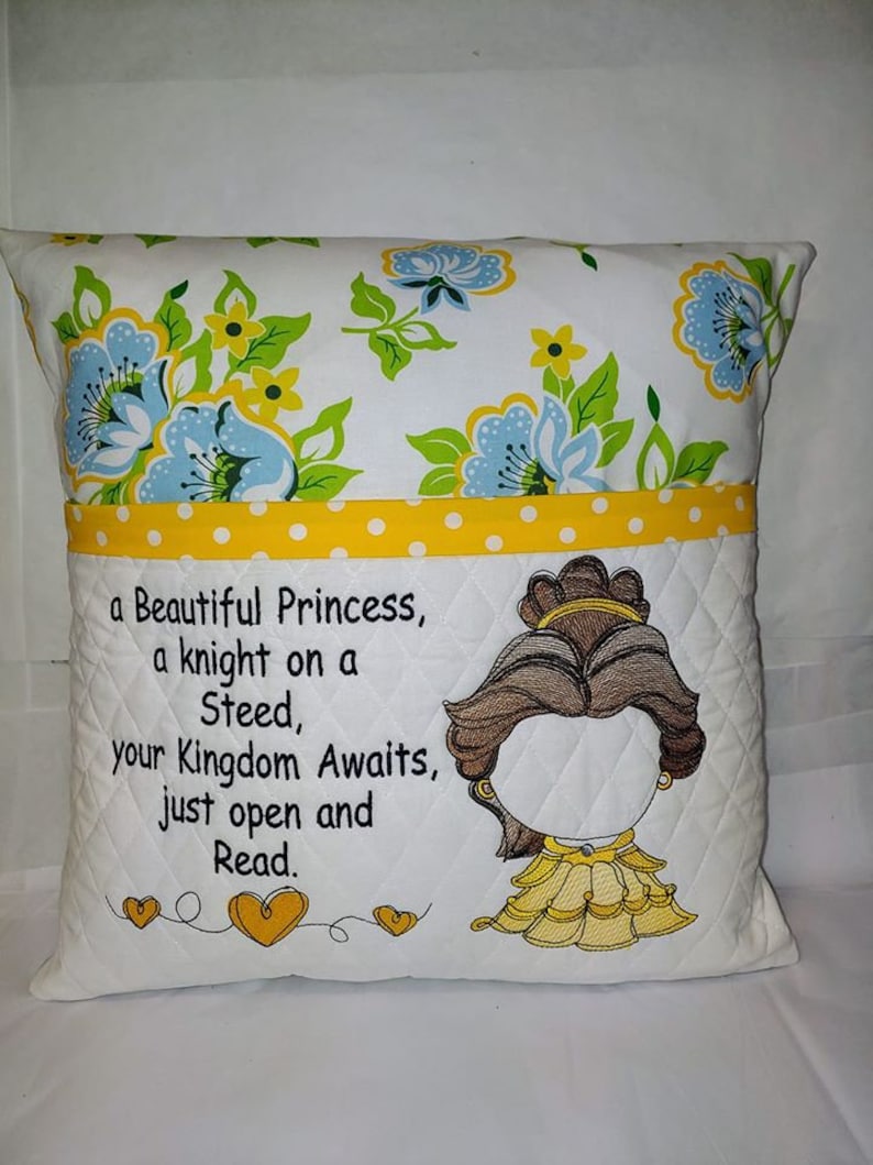 Fairy Tale Belle W/princess Saying Sketch Filled Embroidery Design ...