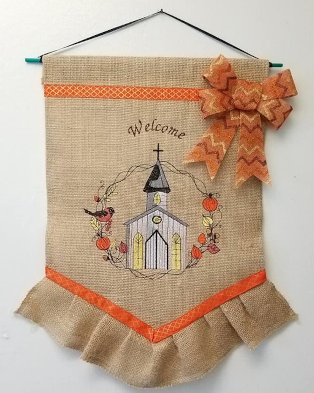 Fall Church Wreath Sketch Filled Embroidery Design- Available Sizes ...