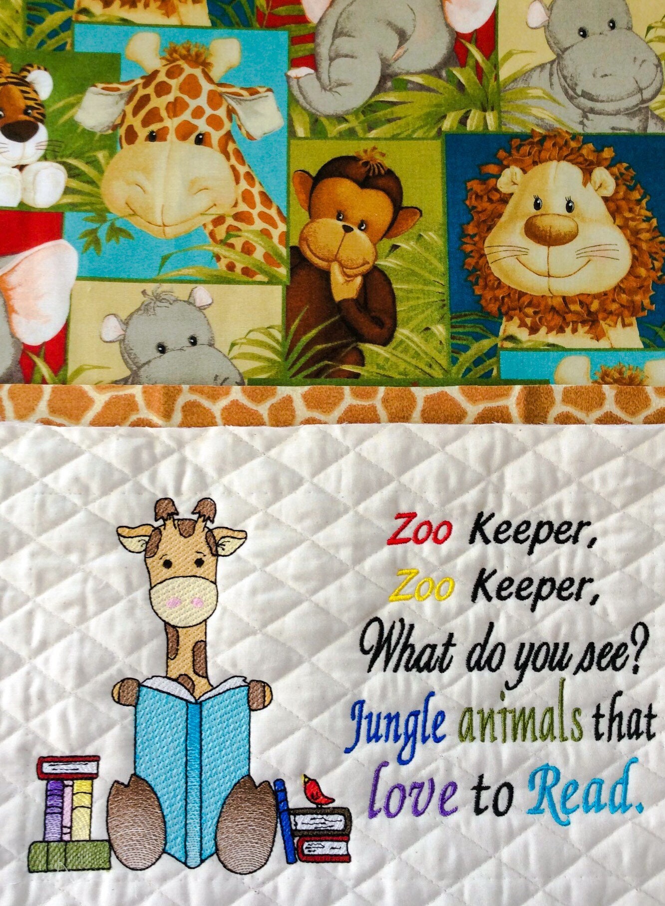 Reading Safari/zoo Animal Set With Zoo Keeper Saying Embroidery Designs ...