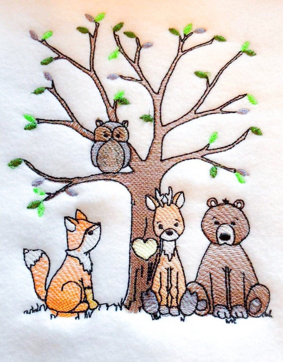 Woodland Animals With Tree Embroidery Design Only Size - Etsy