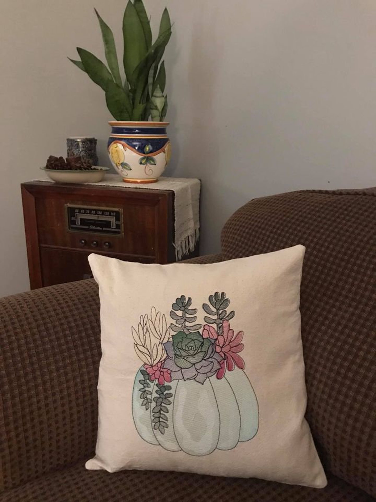 Farmhouse Succulent Fall Pumpkin Sketch Filled Embroidery Design ...