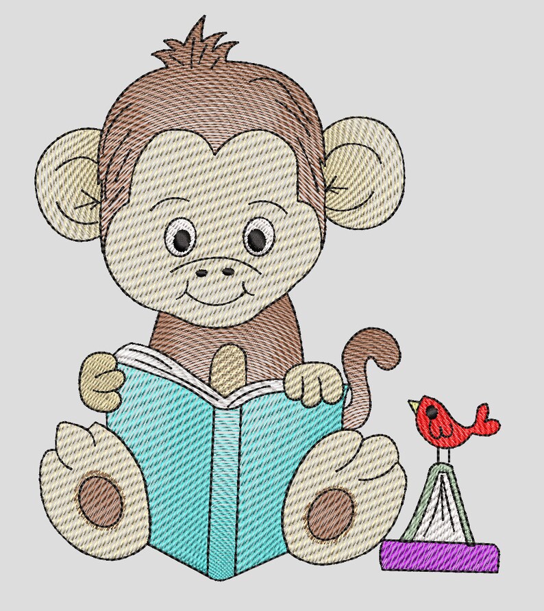 Reading Monkey Safari/zoo Animal and Zoo Keeper Saying Embroidery ...