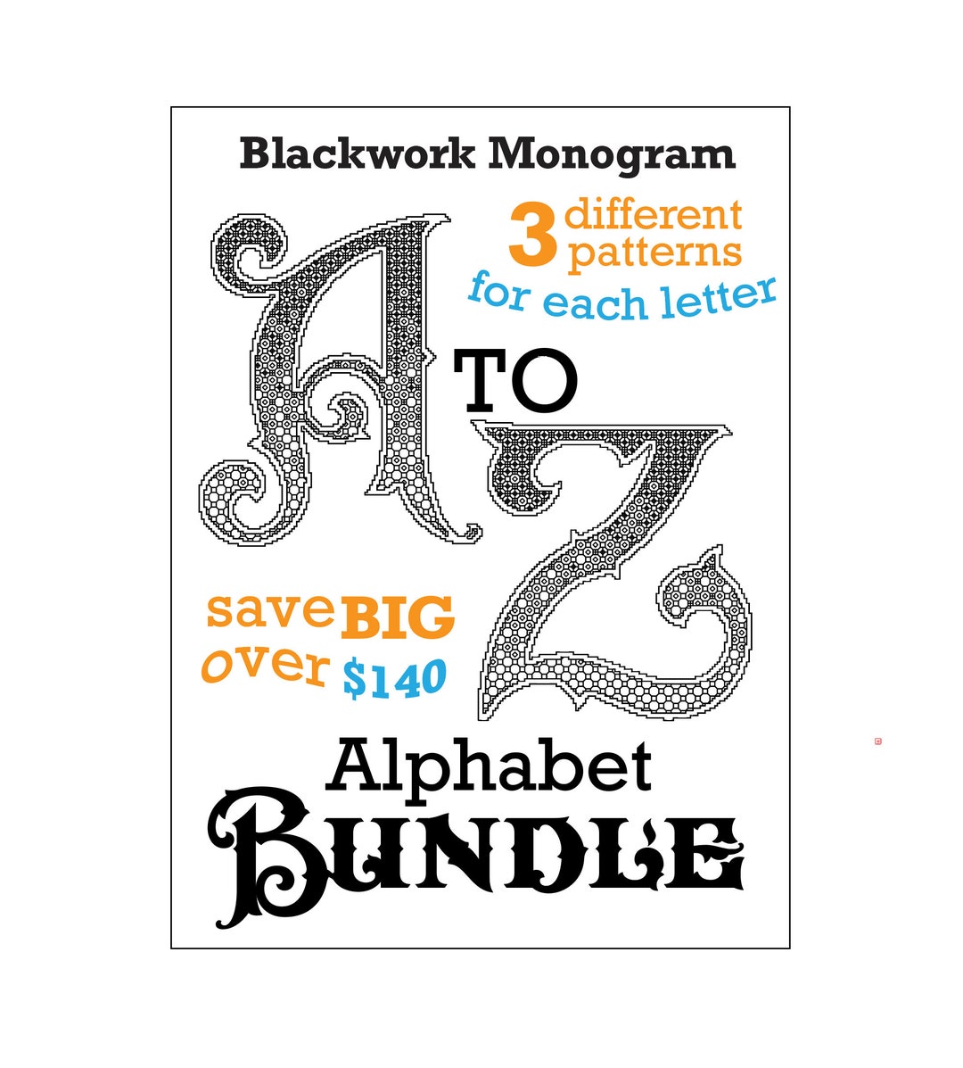 Blackwork Monogram Alphabet Bundle Letters A to Z - Etsy
