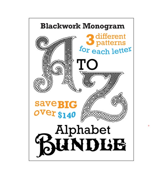 Blackwork Monogram Alphabet Bundle Letters A to Z - Etsy
