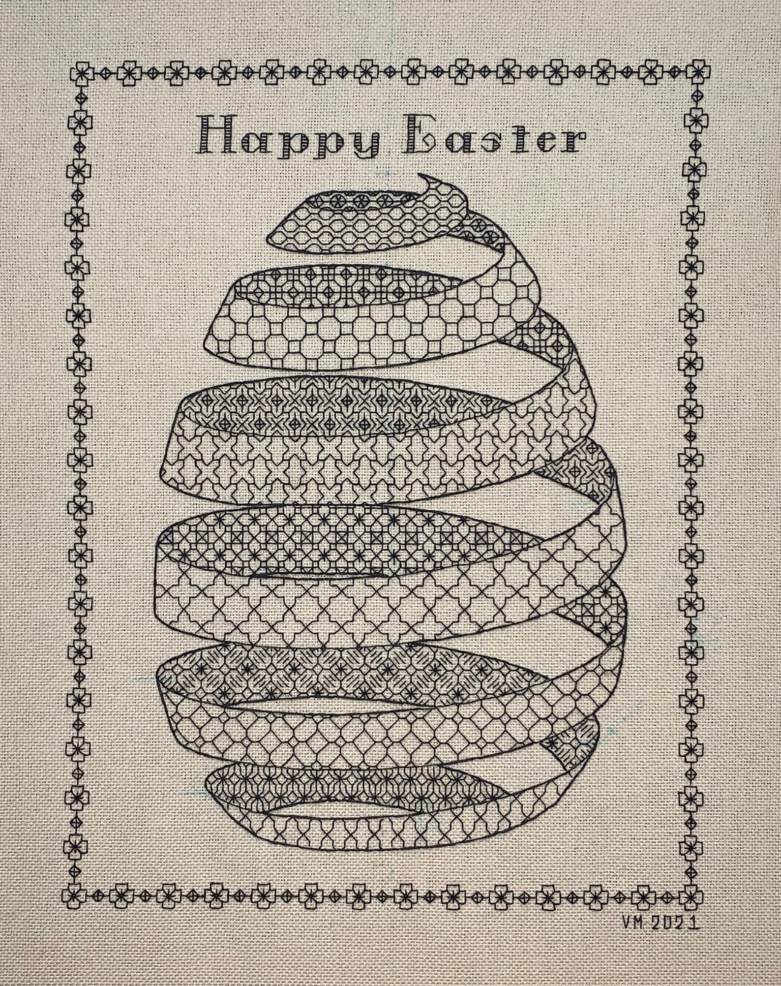 Happy Easter Blackwork Needlework Pattern | Etsy