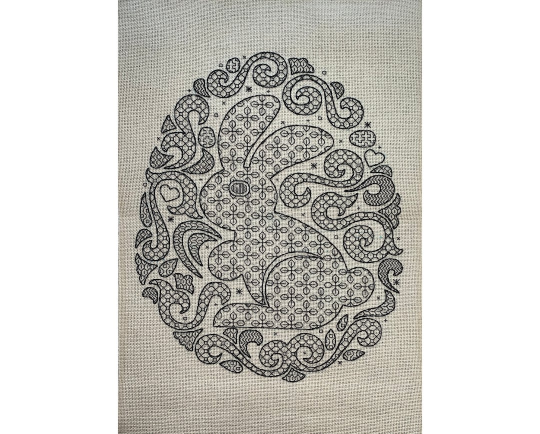 Blackwork Easter Egg 14 Count Blackwork Pattern, Needlework Easter Bunny - Etsy