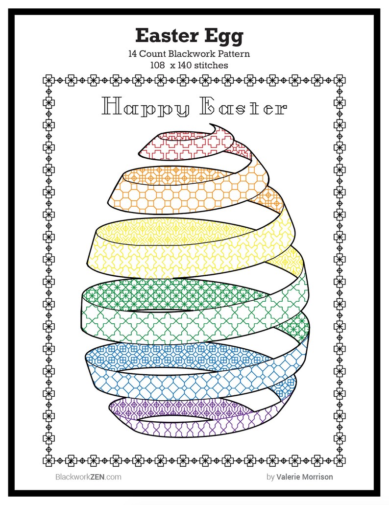 Happy Easter Blackwork Needlework Pattern | Etsy