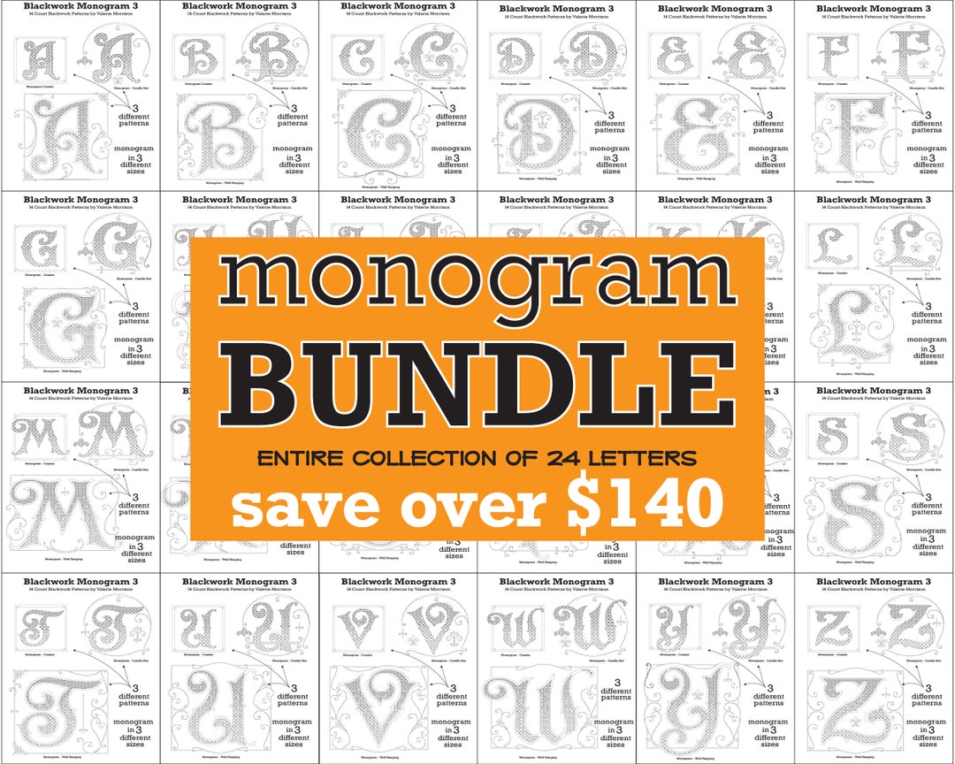 Blackwork Monogram Alphabet Bundle Letters A to Z - Etsy