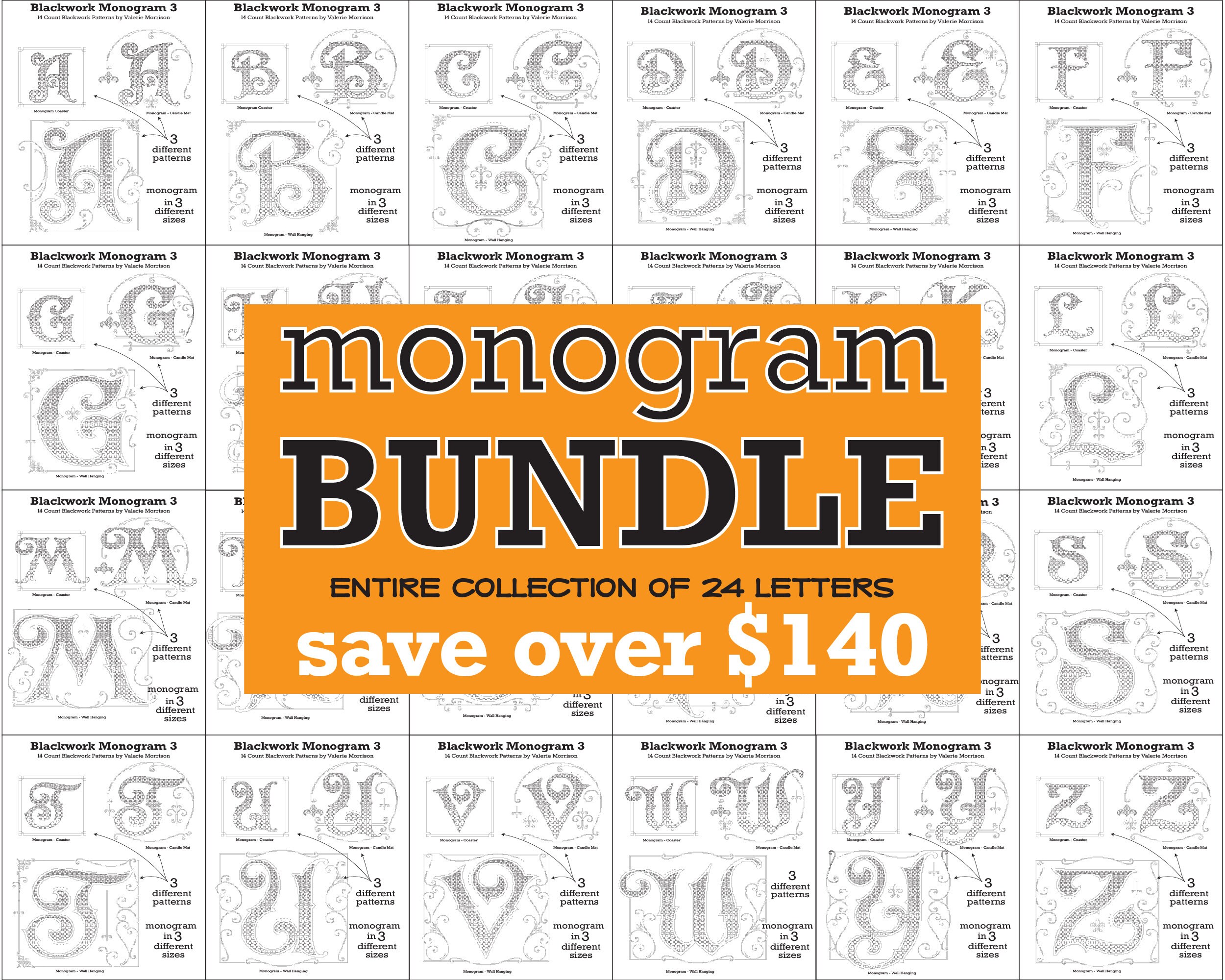 Blackwork Monogram Alphabet Bundle Letters A to Z - Etsy