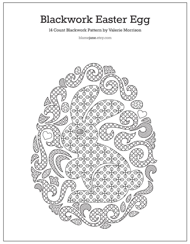 Blackwork Easter Egg 14 Count Blackwork Pattern, Needlework Easter Bunny - Etsy