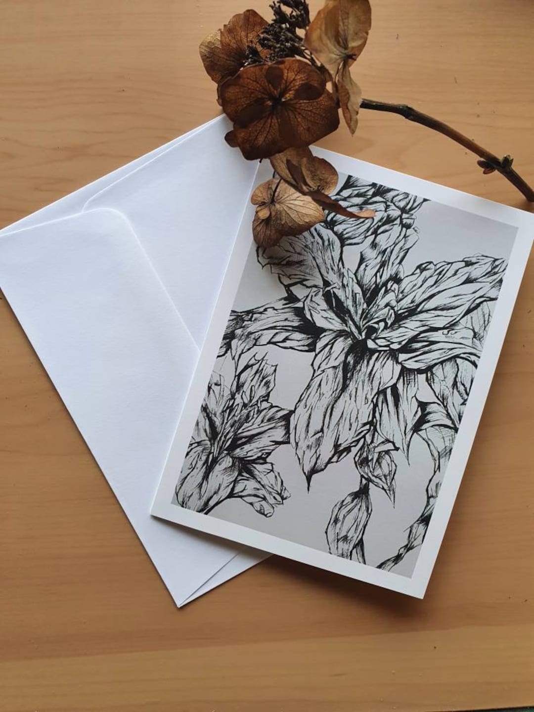 Pen and Ink Flower Card. - Etsy