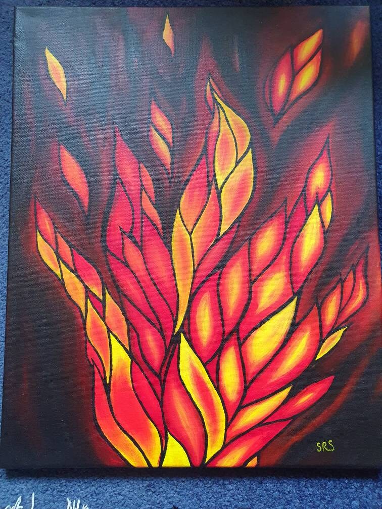 Fire Flame, Acrylic Fire Painting on Canvas, Red and Yellow Flames ...
