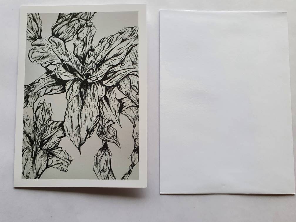 Pen and Ink Flower Card. - Etsy