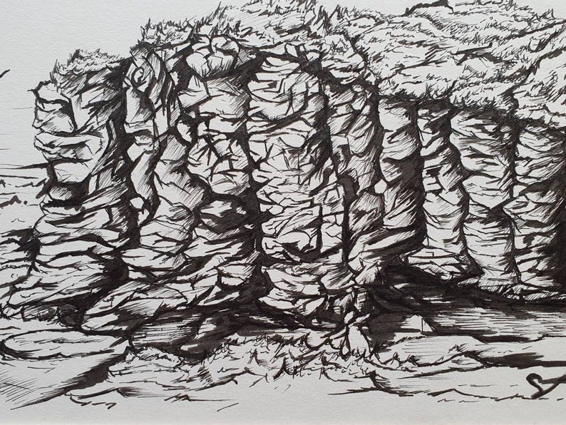Original Seascape England/ Pen and Ink Drawing/ Coastal Wall Art ...