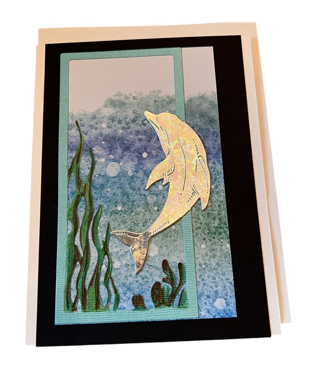 Ocean holographic Paper Dolphin Large Blank Note Card Hand Made ...