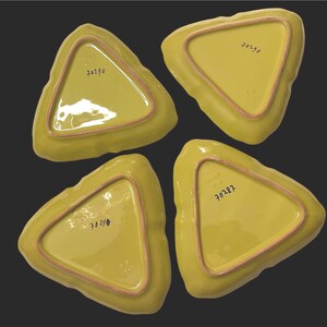 Unique Triangular Redware Plates Green Painted With White Floral ...