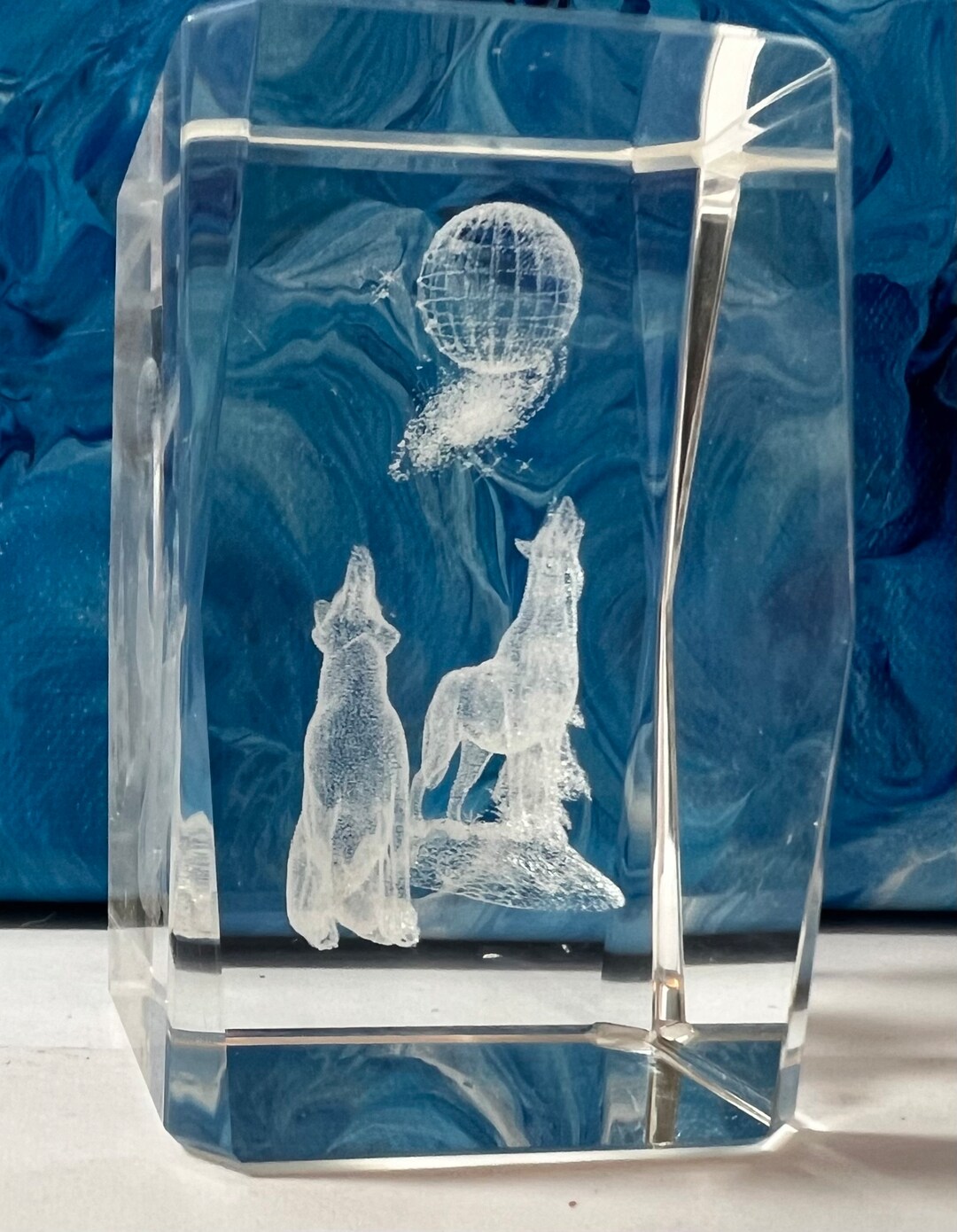 Crystal Lazer Engraved Wolves Moon-stars - Etsy