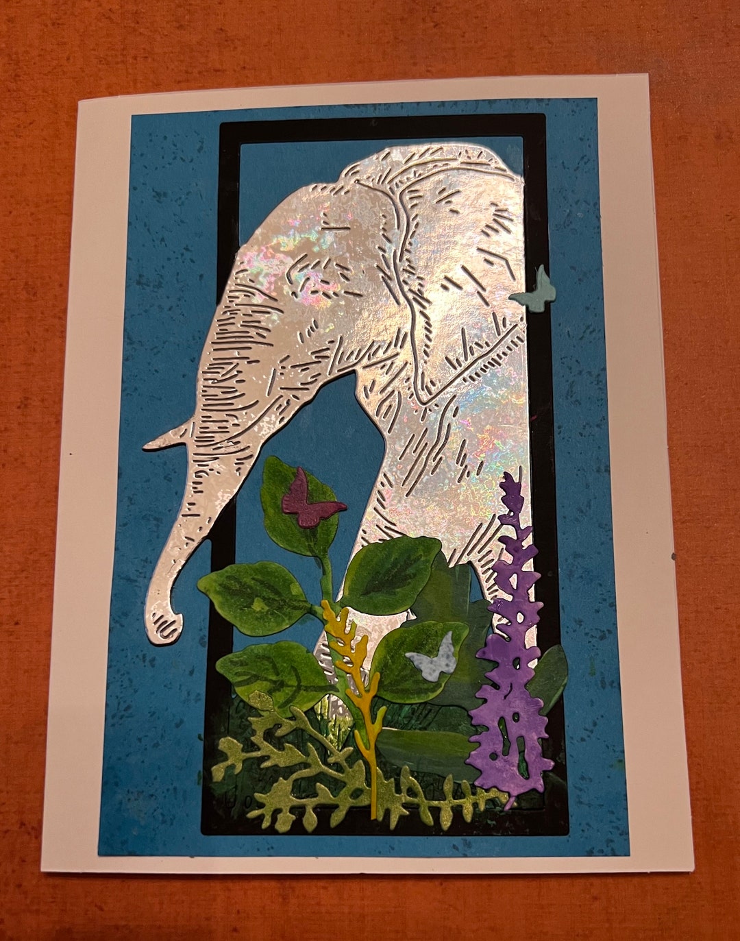 Holographic Elephant Jungle Note Card With Butterflies & Vegetation. - Etsy