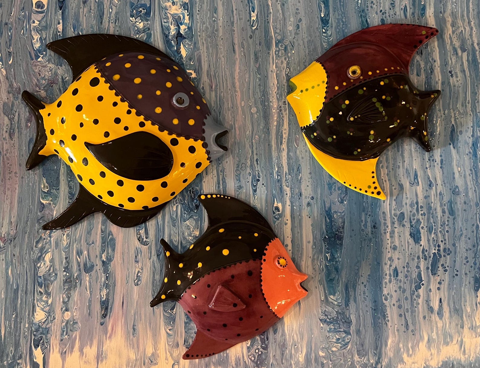 Group of 3 Hand-painted Ceramic Fish - Signed - Etsy
