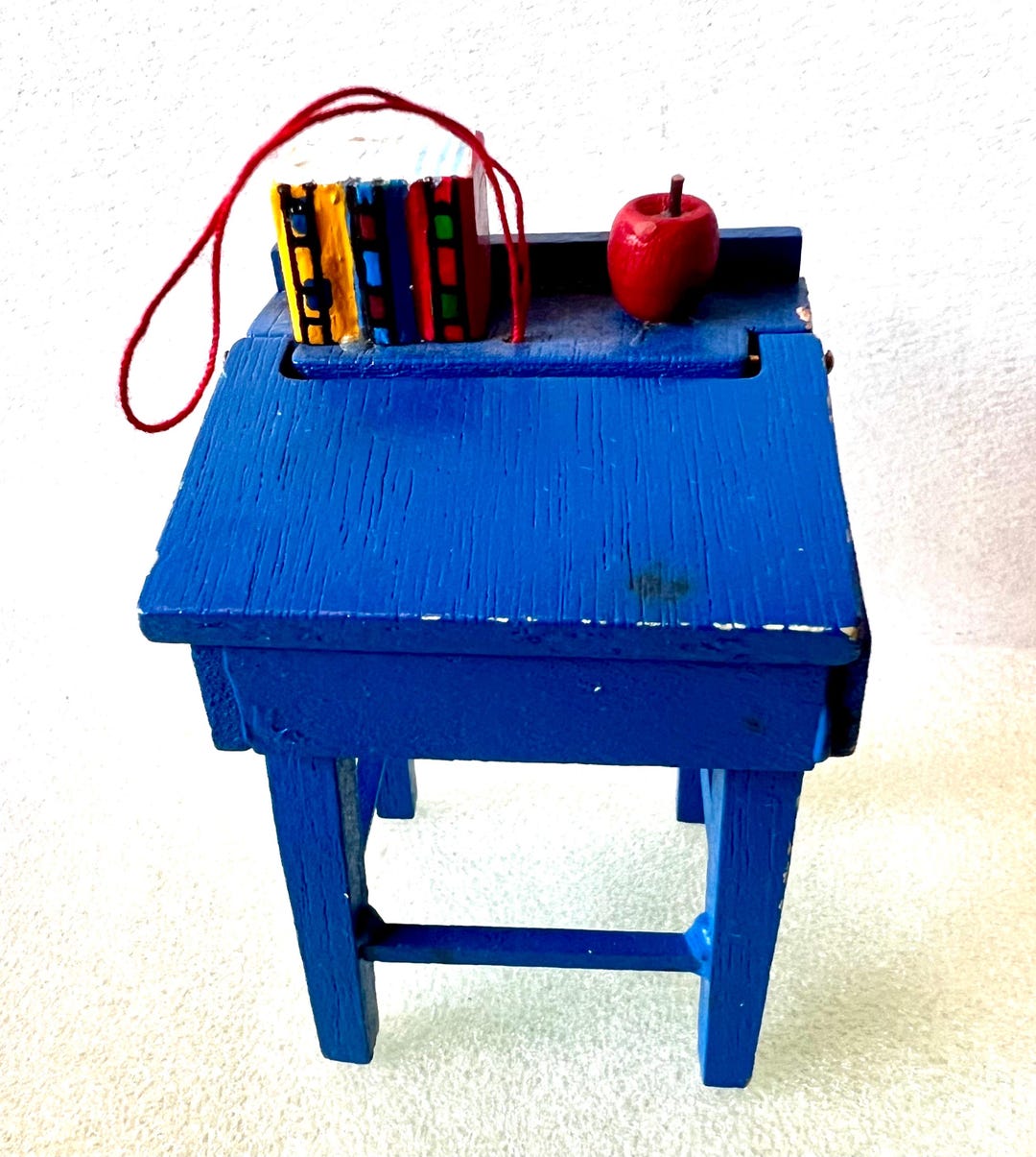 Miniature School Desk With Books and Apple. Desk Opens. Vintage Made in ...