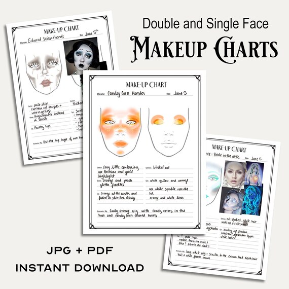 Single and Double Face Makeup Charts by the Vintage Raven US - Etsy