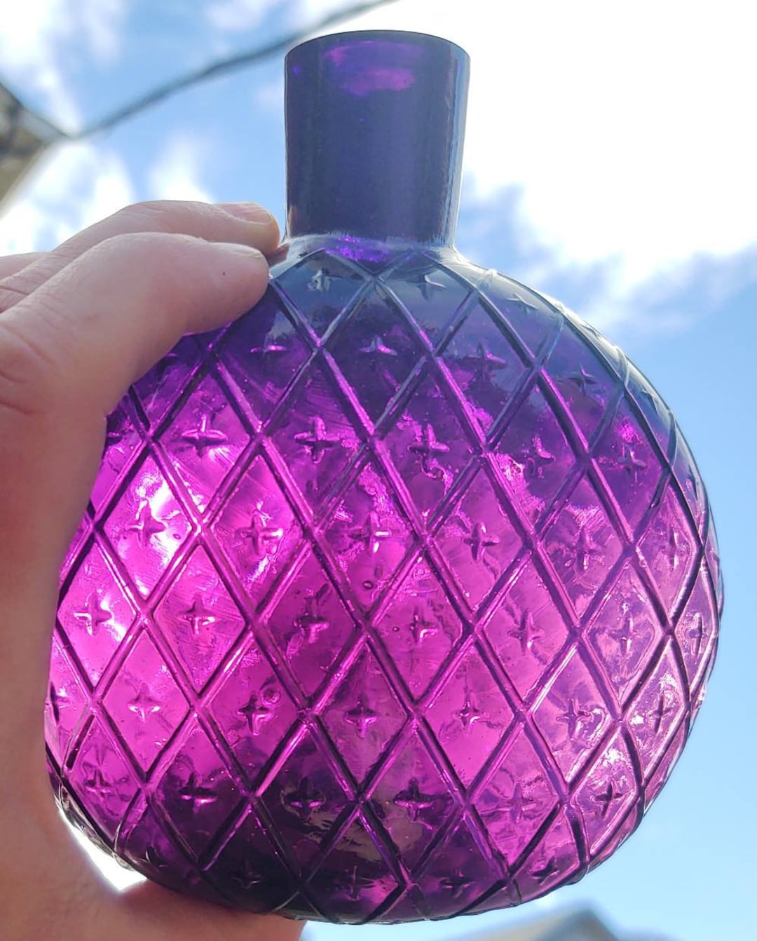 EXTREMELY RARE COLOR Antique Deep Amethyst Purple Whisky Flask, Quilted ...