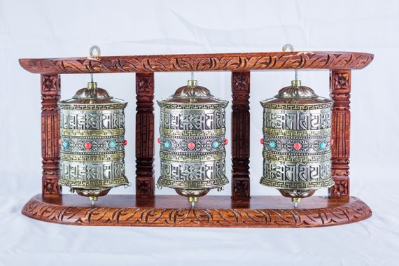 Tibetan Buddhist Handcrafted Spinning Prayer Triple Wheel Wall | Etsy