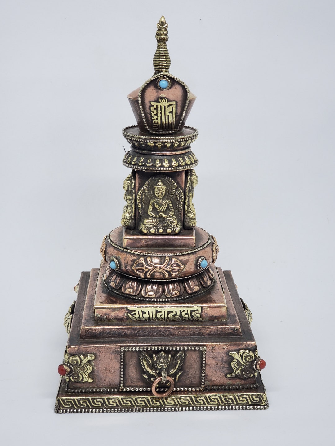 8.75” Cooper Buddha Stupa Chorten Chaitya Statue – Intricate Design – 4 ...