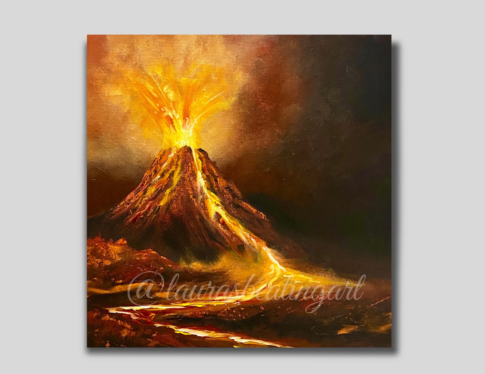 Volcano Acrylic painting on canvas board 683 | Etsy