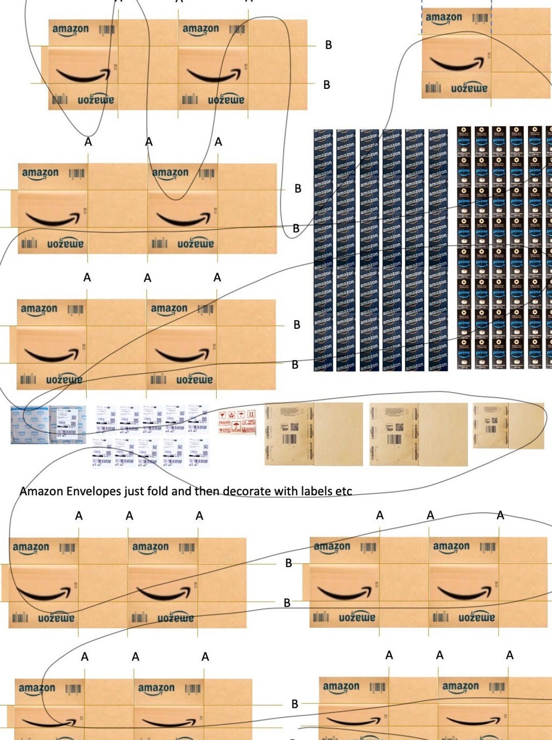 Miniature Amazon Boxes, Packets, Labels, Tape, Envelopes A4 PDF Sheet ...