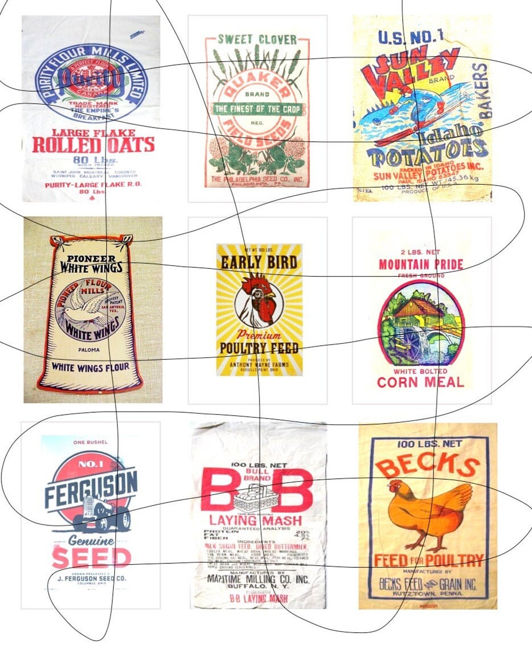 Instant Download Mixed Sack Labels to Print on Fabric or Paper in 12th ...