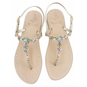Capri Sandals With Multicolor Crystal, Handmade Italian Capri Sandals ...