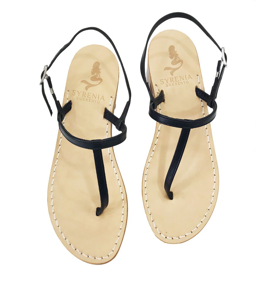 Black Leather Capri Sandals Handmade in Italy - Etsy