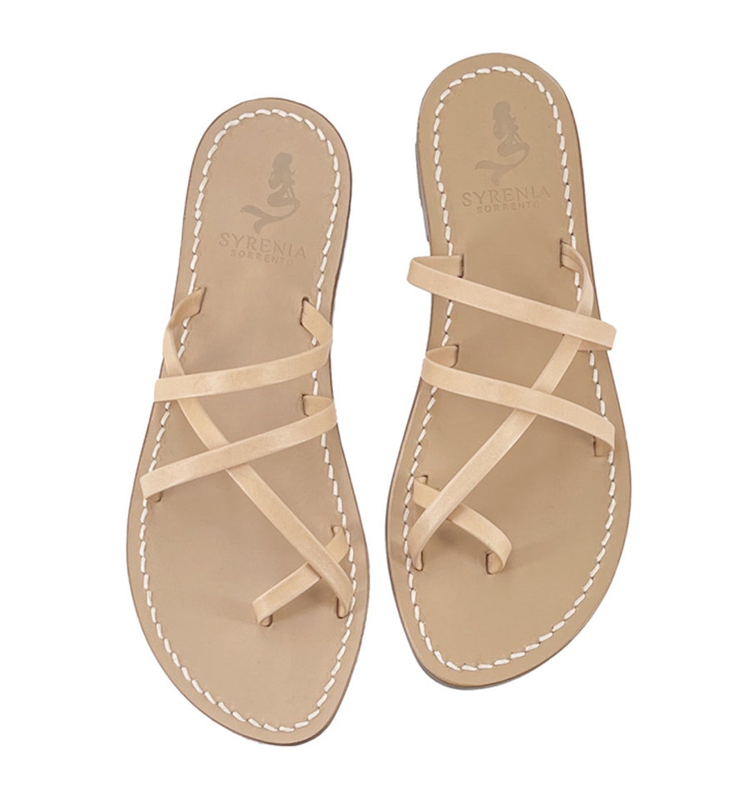 Syrenia Women's Flat Capri Sandals in Nude Leather Color, Hand-made in ...