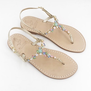 Capri Sandals With Multicolor Crystal, Handmade Italian Capri Sandals ...