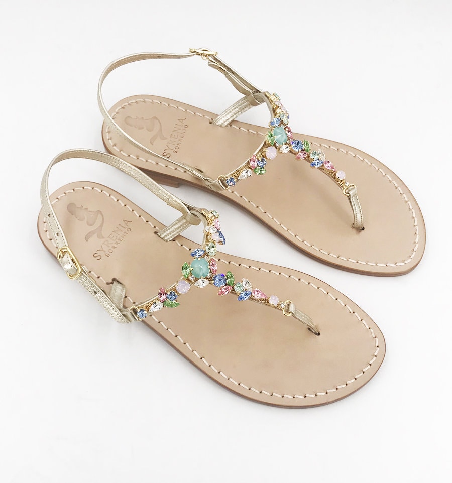 Capri Sandals With Multicolor Crystal, Handmade Italian Capri Sandals ...