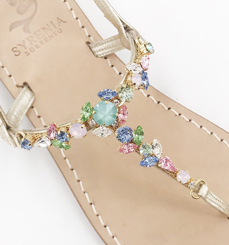 Capri Sandals With Multicolor Crystal, Handmade Italian Capri Sandals ...