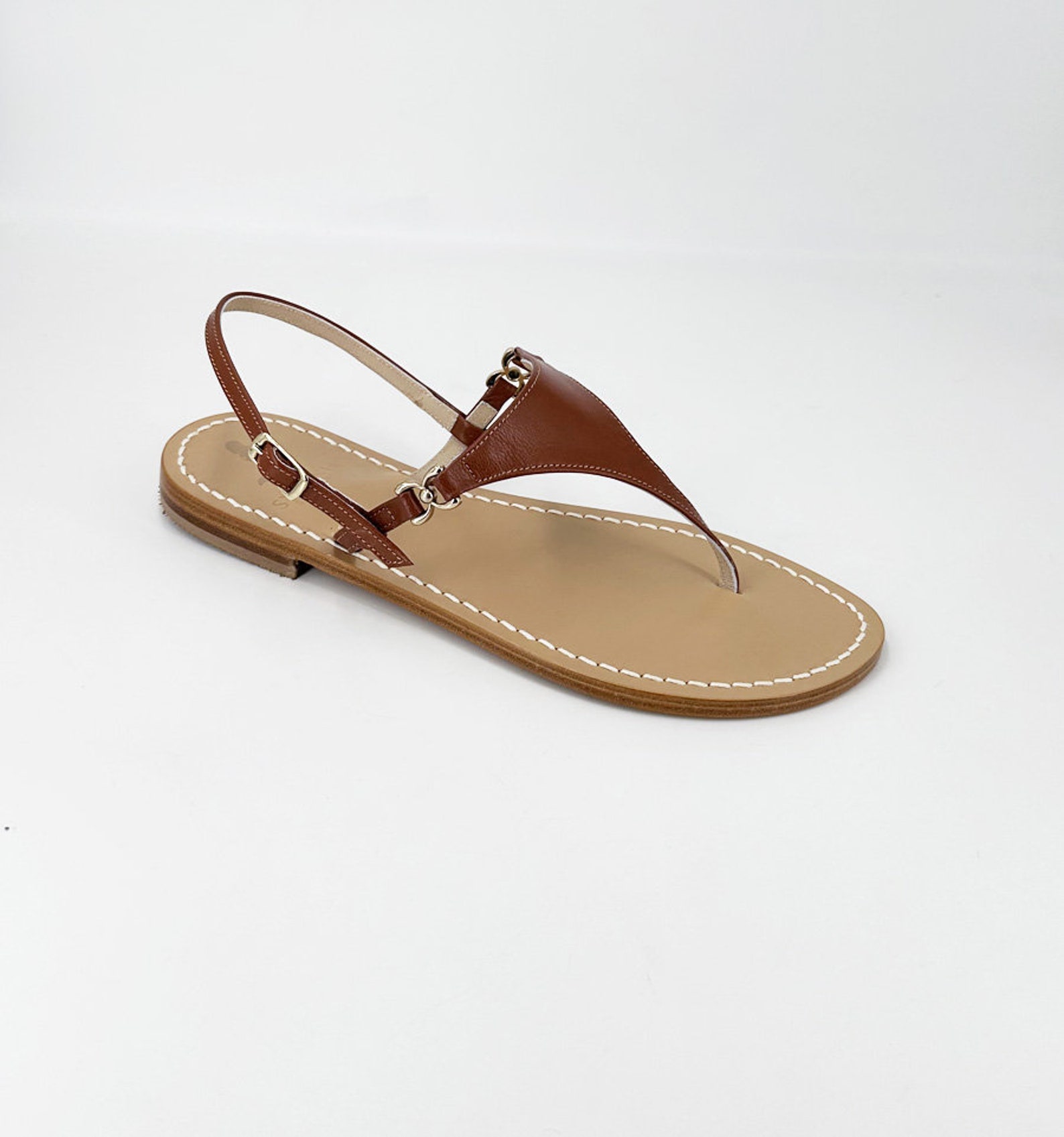 Women's Tan Dark Capri Sandals Handmade in Italy - Capri Flip-flop ...